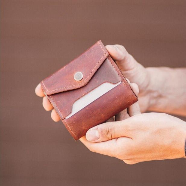 Nahast rahakott | Bifold wallet + münditasku - EnjoythewoodEstonia