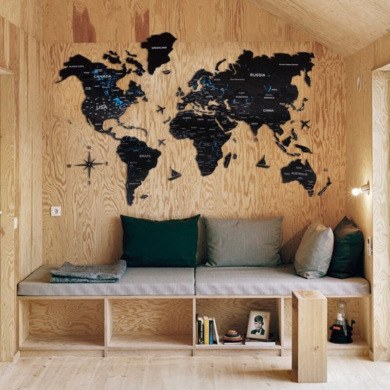 Wooden wall map | 2D Black - EnjoythewoodEstonia