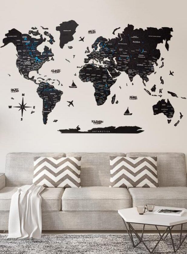 Wooden wall map | 3D Black - EnjoythewoodEstonia