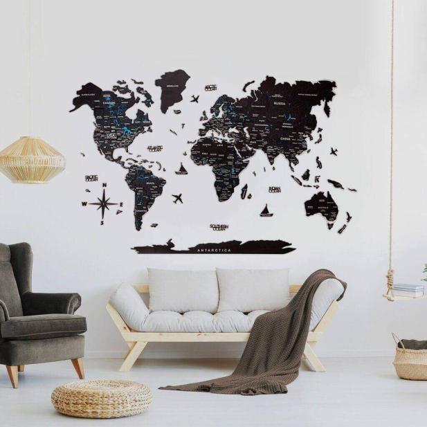 Wooden wall map | 3D Black - EnjoythewoodEstonia